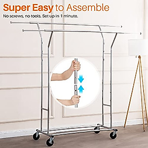 HOKEEPER 330 Lbs Double Clothing Garment Racks Commercial Rolling Clothes Rack for Hanging Clothes Heavy Duty Portable Collapsible Chrome