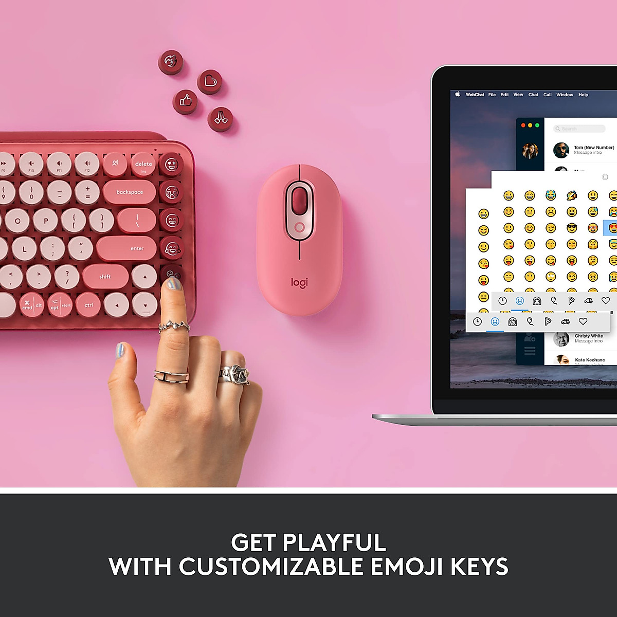 Logitech POP Mechanical Wireless Keyboard with Customizable Emoji Keys, Durable Compact Design, Bluetooth or USB Connectivity, Multi-Device, OS Compatible - Heartbreaker Rose