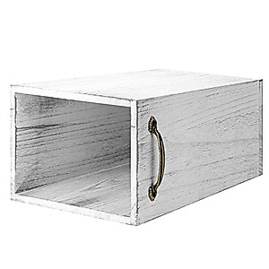 Wood Wastebasket Trash Can Rustic Farmhouse Square Garbage Container Bin with Decorative Metal Handle for Bedroom, Living Room, Bathroom & Office