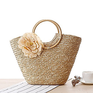 Women's Straw Handbag Flower Woven Summer Beach Messenger Tote Bag Basket Shopper Purse