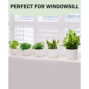 HOMENOTE Plastic Planter, 7/6/5.5/4.8/4.5 Inch Flower Pot Indoor Modern Decorative Pots for Plants with Drainage Hole and Tray for All House Plants, Succulents, Flowers, Cactus, White