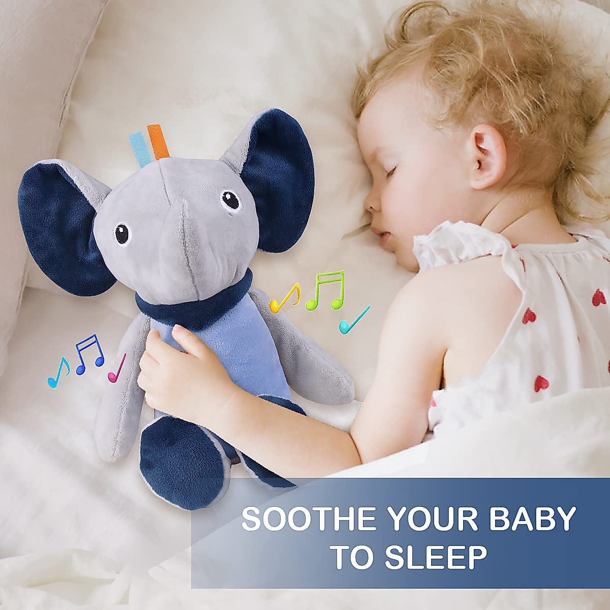 Baby Sleep Soother Toddler Sleep Aid Night Light with Soothing Sound Machine, Elephant Lullaby Sleep Plush Toy Gift for Newborn and Up Boy and Girls