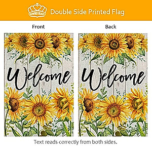 CROWNED BEAUTY Summer Garden Flag Welcome Sunflower 12x18 Inch Small Double Sided for Outside Yard Flag