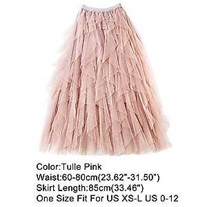 Femiserah Women's Long Rainbow A Line Tulle Tutu Skirts Tiered Skirt Petticoat（One Size, Tulle Pink