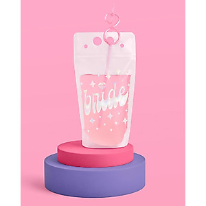 xo, Fetti Bachelorette Party Decorations Bride Foil Drink Pouches - 15 ct | Bach Party Drinkware, Cute Bridal Shower Cups, Bridesmaid Favor, Engagement Party Supplies