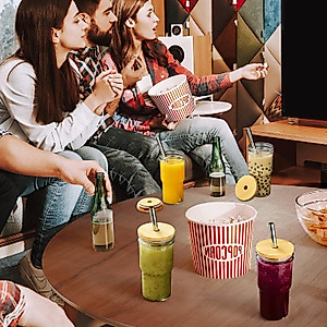 Haundry 4 Pack Glass Cups with Lids and Straws, 22 oz Boba Cups with Bamboo Lids, Reusable Drinking Glasses Set for Smoothies, Juice, Bubble Tea