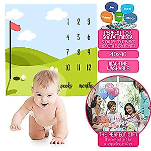 Golf Sports Baby Monthly Milestone Blanket, 48x40in Soft Flannel, Nature Outdoor Grassland Backgrounds, Newborn Mom Gifts, Baby Shower Age Growth Tracker with Bonus Maker BTLSFS14