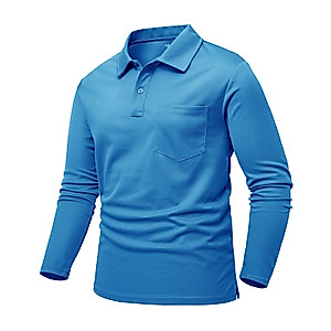 Rdruko Men's Outdoor Sport Performance Polo Long Sleeve Pullover with Pocket(Blue, US XXL)