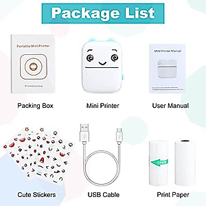 Augot Mini Printer, Bluetooth Pocket Thermal Printer with 11 Rolls of Thermal Paper, DIY Stickers, Inkless Portable Sticker Printer Compatible with iOS/Android Small Printer for Printing Label Memo