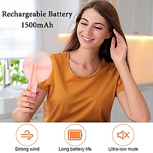 2 Pieces Portable Handheld Fan Mini Fan Portable USB Rechargeable Fan Small Pocket Fan Travel Feature Battery Operated 14-21 Working Hours for Women, Travel, Outdoor (White, Pink)