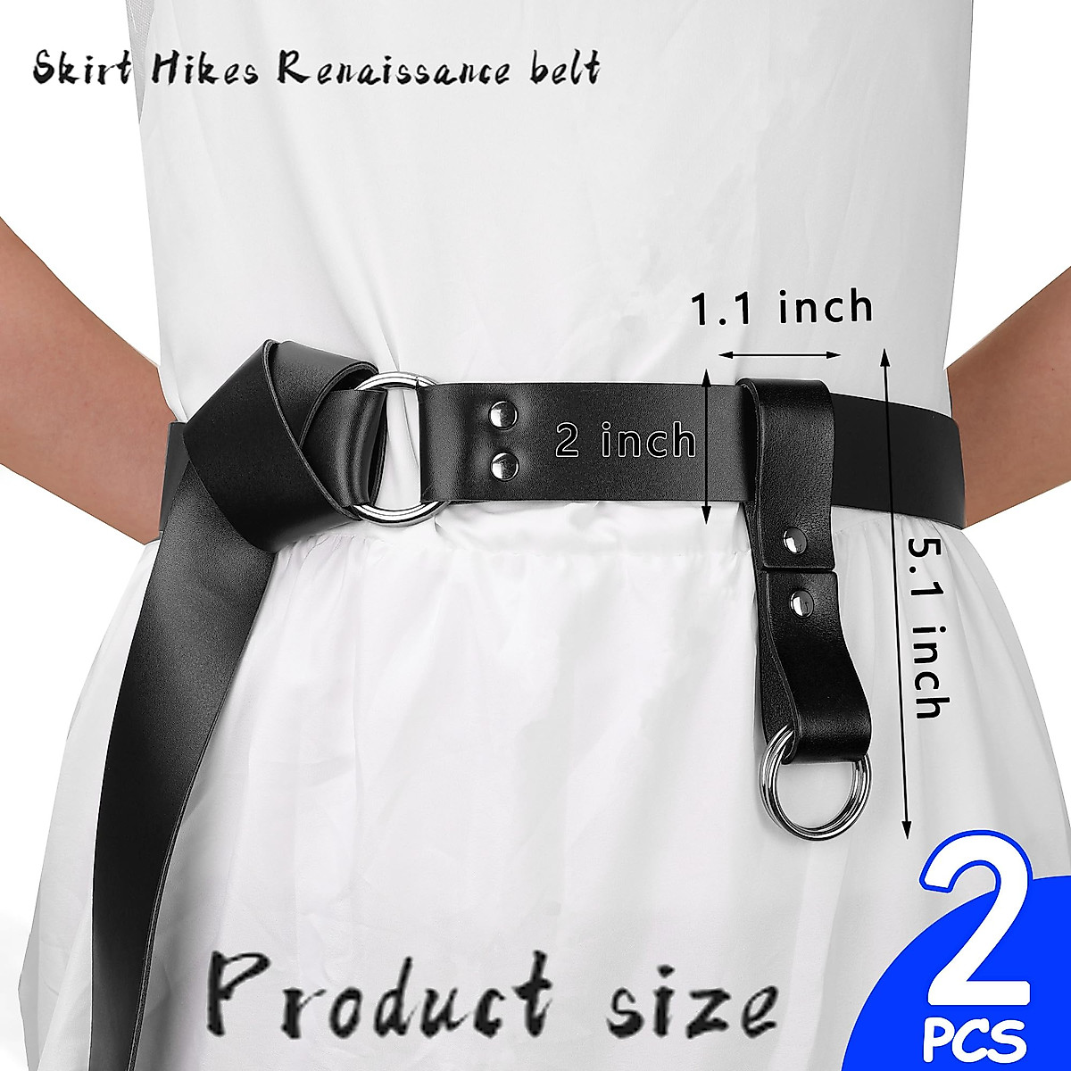 Rolarc Leather Skirt Hikes Renaissance Medieval Skirt Hike Waistband Accessory for Renaissance Faire LARP Cosplay Costumes 2Pcs (BLACK)