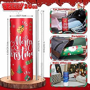 Mifoci 4 Pcs Christmas Skinny Tumblers Set 20 oz Christmas Stainless Steel Tumbler with Lid and Straw Christmas Double Insulated Cup Coffee Mug Tumbler Xmas Gift Set for Women Men Family, 4 Styles