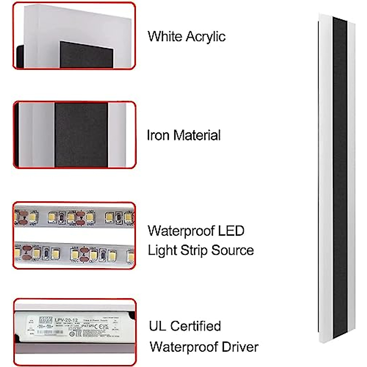 Long Outdoor/Indoor Strip Modern LED Wall Lighting Fixture Lamps, Waterproof IP65,UL MW Driver,Elegant Frosted White Acrylic, Black Aluminum Body (Warm, 48inch)