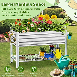 Pikorce Raised Garden Bed with Legs, 48x24x32in Outdoor Elevated Galvanized Metal Large Planter Box Stand with Drainage Holes for Backyard, Patio, Balcony, 400lb Capacity, Silver