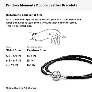 PANDORA Jewelry Black Leather Charm Sterling Silver Bracelet, 15.0", No Box