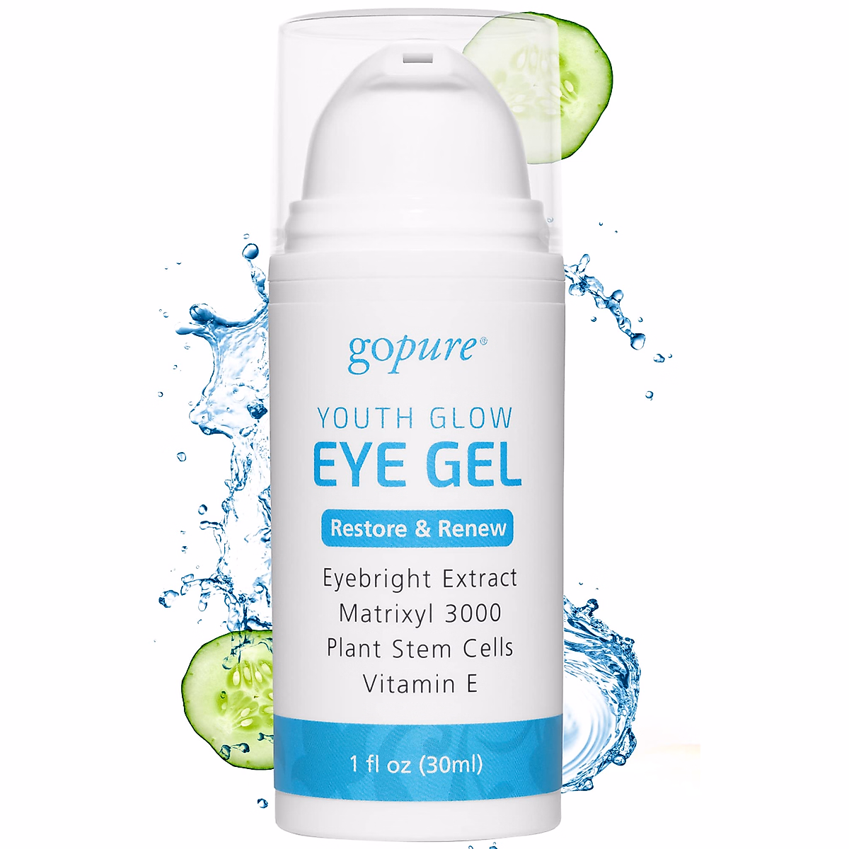 goPure Youth Glow Eye Gel - Anti-Aging Eye Cream that Soothes and Hydrates, Made with Matrixyl 3000 and Hyaluronic Acid for Improve the Look of Puffiness, Dark Circles, and Under Eye Bags - 1 fl oz