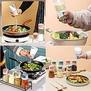 Glass Seasoning Shakers Salt & Pepper Shakers Precision Dosing Push Type For Home Cooking Picnic Camping Rations Salt Shakers (Beige+blue)