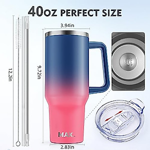 MaxBase 40 Oz Tumbler with Handle and Straw Lid, Insulated Reusable Stainless Steel Travel Mug Keeps Drinks Cold up to 34 Hours, 100% Leakproof Bottle (Sunset)