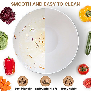 ECOHAGOU 11.3" Extra Large Salad Serving Bowl Set with Wooden Lid&Utensils, 6.5Qt., Bamboo Fiber Salad Bowl with Servers for Kitchen, Lightweight Big Bowl for Mixing Salad,Fruit,Pasta - Matte White