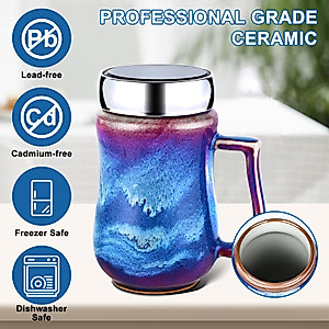 KaiCarnte Ceramic Mug,Large Ceramic Coffee Mug with Lid,14 Oz,Handmade Pottery Mug with Large Handle,Tea Cup Ceramic for Home Office,Dishwasher and Microwave Safe