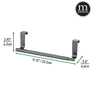mDesign Adjustable, Expandable Over Kitchen Cabinet Towel Bar Rack - Hang on Inside or Outside of Doors, Hold Hand, Dish, Tea Towels - Customizable to 17" Wide, Omni Collection - Matte Black