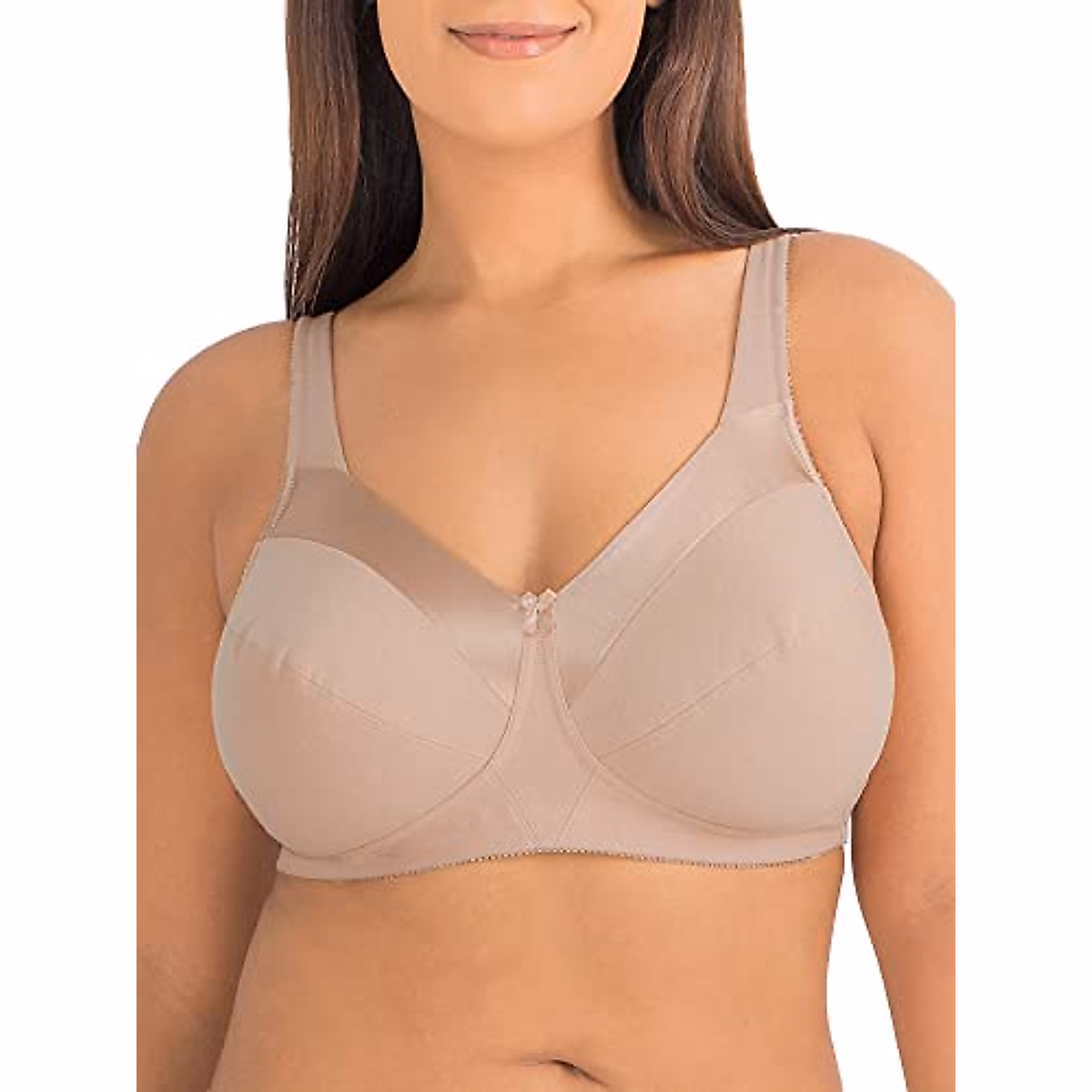 Fruit Of The Loom Womens Seamed Soft Cup Wirefree Cotton With Satin Trim Full Coverage Bra, Sand, 42B US