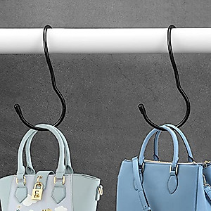 AccEncyc 12 Pcs Purse Hanger Closet Bag Hooks Handbag Organizer Heavy Duty S Hooks for Hanging Purse for Closet and Shower Stainless Steel (Black)