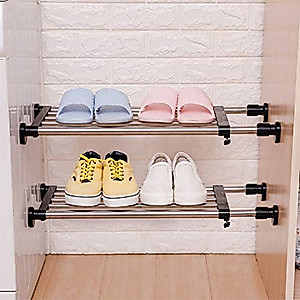 Hershii Adjustable Closet Tension Shelf Expandable Cabinet Hanging Rod Metal Storage Rack Organizer DIY Divider Separator for Wardrobe Cupboard Kitchen Bathroom, Black, 32.28-46.06inches
