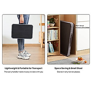 Ollieroo Metal Folding Step Stool, Wide One Step Stool with Non Slip Rubber Platform, 7 inch One Step Ladder, Max Load 330 lbs for Adults Kids, Portable Foot Stool for Kitchen Bedroom（Grey）