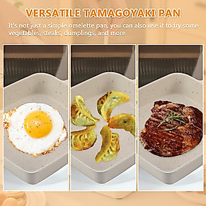Tamagoyaki Pan,Japanese Omelette Pan With Silicone Brush,Nonstick Tamagoyaki Pan,Rectangle Eg-g Roll Pan With Detachable An-ti Scalding Handle For All Stove,7“x 5.9”(beige，pink)