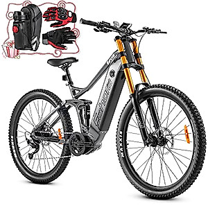 Eahora ACE Electric Bicycle for Adults 28MPH Mountain DH Electric Bike 48V 16A Battery 500W BAFANG Mid Drive Motor 27.5" Electric Bicycle Ebike Shimano 9-Speed Full Air Suspension Color Display (GRAY)