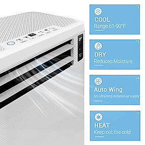 DELLA 14000 BTU WiFi Enabled Portable Air Conditioner & Heater, Freestanding Electric Auto Swing Fan Dehumidifier AC Unit w/Remote Control Window Kit For Rooms Up To 800 Sq.ft