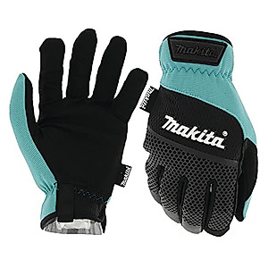 Makita Unisex Makita T 04167 Open Cuff Flexible Protection Utility Work Gloves Large , Teal/Black, Large US