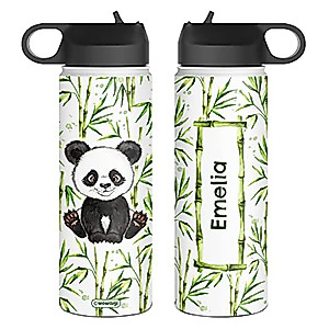 wowcugi Personalized Panda Pattern Design Water Bottle for Women Girls Kids Sports Bottles 12oz 18oz 32oz Insulated Stainless Steel Travel Cup Birthday Christmas Back To School Gift for Animal Lovers