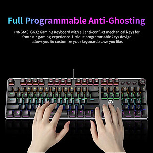 NINGMEI GK32 Mechanical Gaming Keyboard, USB Wired Programmable Keyboard Customizable Backlit RGB LED, 108 Keys Programmable Macro Functionality Anti-ghosting Mechanical Cushioned for PC MacBook pro