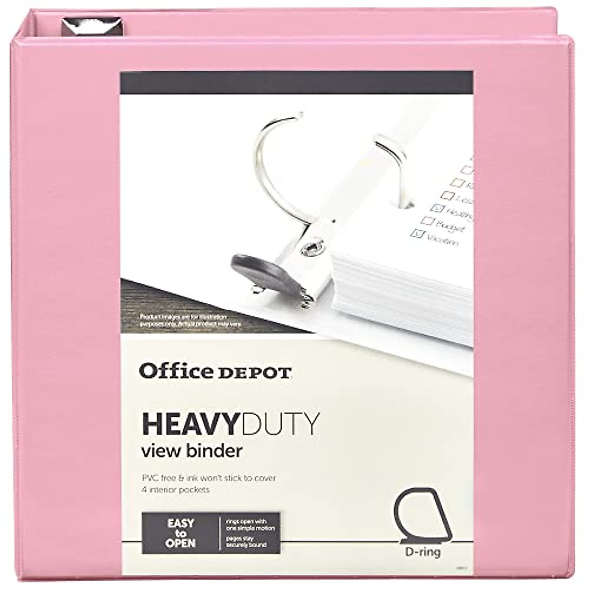 Office Depot® Heavy-Duty View 3-Ring Binder, 2" D-Rings, 49% Recycled, Light Pink