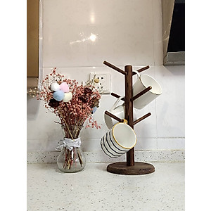 Dorhors Mug Holder Tree,Coffee Mug Rack,Coffee Cup Holder with 6 Hooks,Wood Coffee Mug Holder for Counter,Coffee Bar Accessories and Decor,Coffee Organizer Station(Brown)