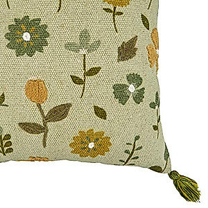 SARO LIFESTYLE Embroidered Floral Throw Pillow, 20" Cover Only, Green