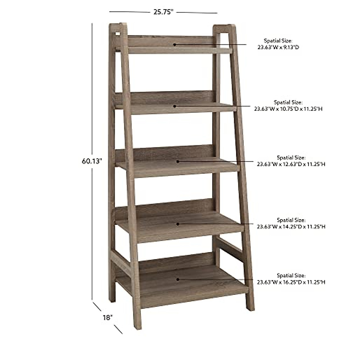 Tracey Greywash Wooden Five Shelf Ladder Bookcase by Linon