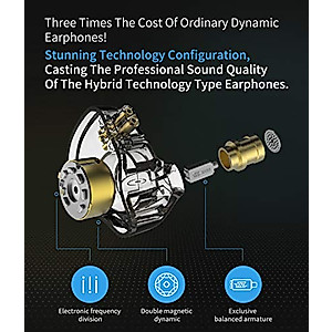 erjigo KZ ZSN Pro Dynamic Hybrid Dual Driver in Ear Earphones Detachable Tangle-Free Cable Musicians in-Ear Earbuds Headphones (Blue Without Mic)