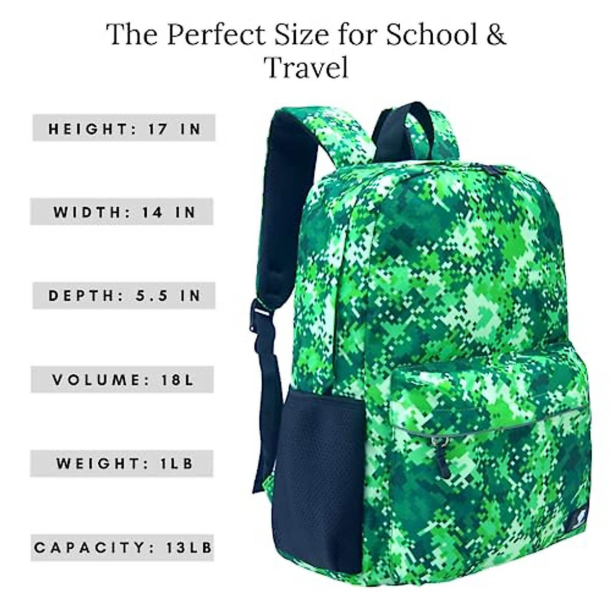 Fenrici Kid's Backpack for Boys, Boys' Backpack for School, Kids' Bookbags with Padded Laptop Compartment, Green Backpack, 17 Inch