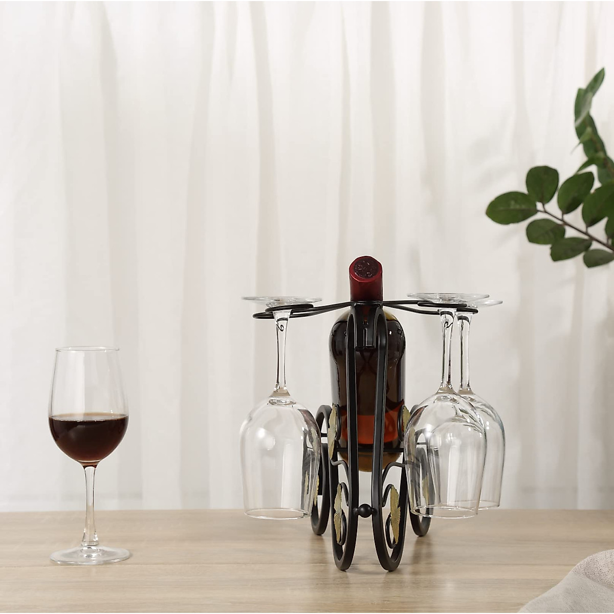 Homya Wine Rack - Under Cabinet Goblet Wine Bottle Holder Glass Storage Rack Metal Storage Rack for Easy Access and Storage of Wine Glasses Black Swan 4 Glasses + 1 Bottle