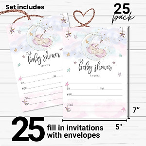 Paper Clever Party Unicorn Invitations with Envelopes - 25 Pack - 5x7 Blank Cards for Girls Baby Shower Handwrite Personalized Party Details - Rainbow Theme