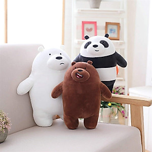 MIQUANGGO Plush Toys for Baby 27cm Kawaii We Bare Bears Plush Toy Cartoon Bear Stuffed Grizzly Gray White Bear Panda Doll Love Birthday Gift (Black)