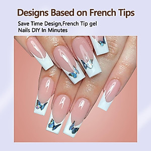Misssix French Gel Nail Tips, 240Pcs French Tip Press on Nails Long Square Brown, No Need to File 3 in 1 Tips Pre-lasting, Fake Nails for Nail Art DIY 15 Sizes