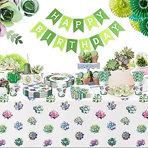Xigejob Succulent Party Decorations Tableware - Succulent Party Supplies Dinnerware For Birthday & Baby Shower & Wedding & Bridal Shower, Paper Plate, Cup, Napkin, Tablecloth, Cutlery Straw | Serve 24