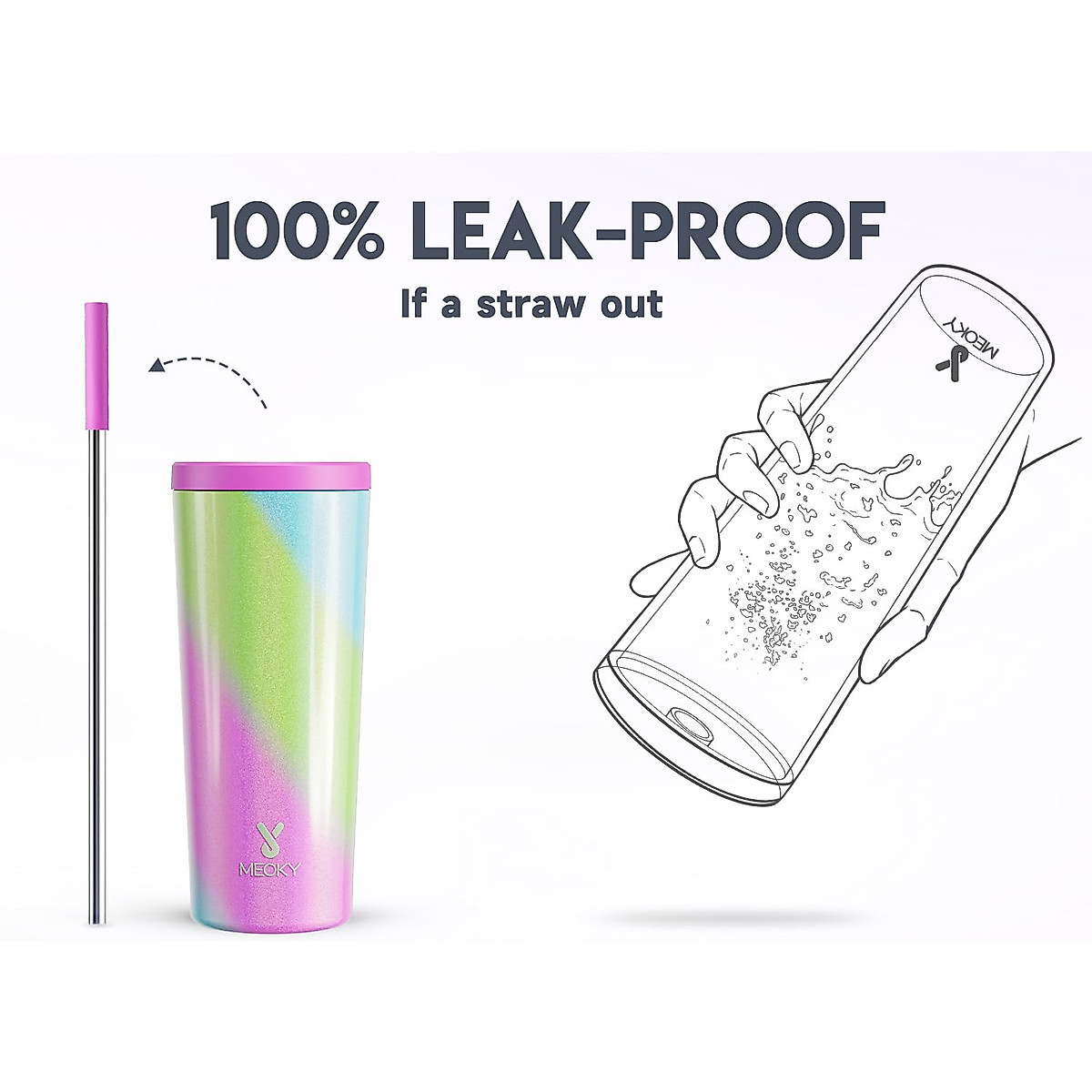 Meoky 24 oz Insulated Tumbler with Lid and Straw, Stainless Steel Vacuum Insulated Tumbler, Keeps Cold for 24 Hours, 100% Leak Proof, Fits in Car Cup Holder (Fairytale)