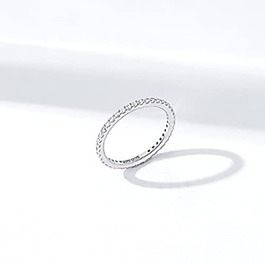 Amazon Essentials Platinum-Plated Sterling Silver Infinite Elements Cubic Zirconia Clear Round Cut Eternity Band Ring, Size 7, (previously Amazon Collection)