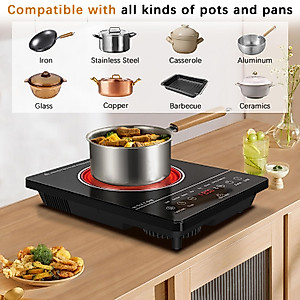 Noxton Portable Electric Stove, 1800W Electric Cooktop Single Burner Countertop with Child Safety Lock, Timer, Residual Heat Indicator, 110V Ceramic Infrared Hot Plate