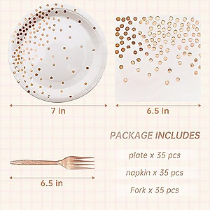 WXLDGHQ Serves 35 Guests White and Rose Gold Party Supplies,White and Rose Gold Birthday Paper Plates and Napkins,7" Disposable Party Dinnerware for Women